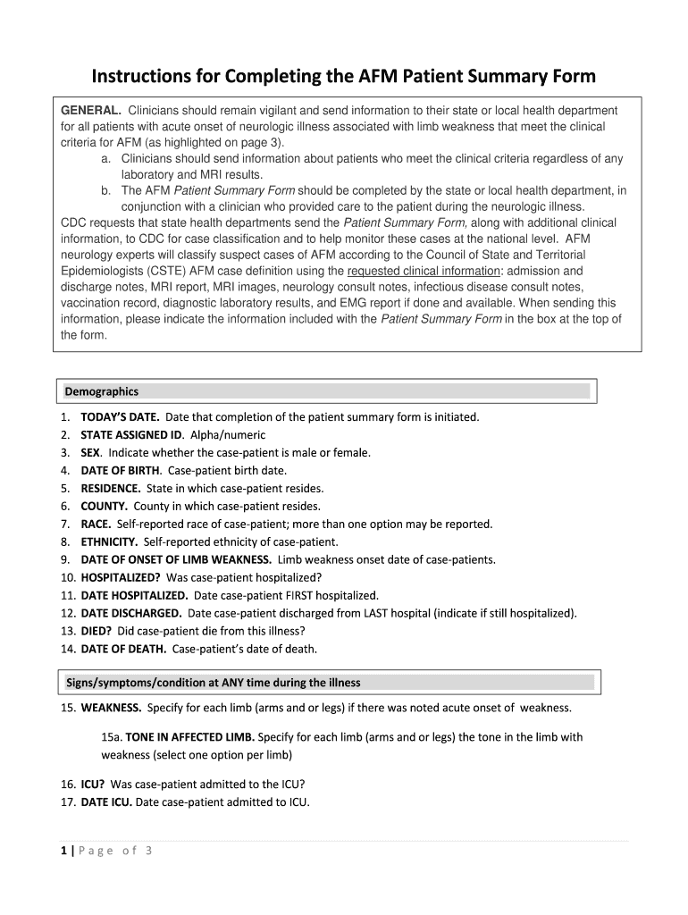Fillable Online cdc Fillable Instructions for Completing AFM Patient ...