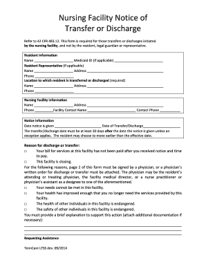 Fillable Online tn Nursing Facility Notice of Transfer or Discharge Fax ...