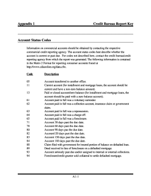 Fillable Online Appendix 1 Credit Bureau Report Key Account Status ...