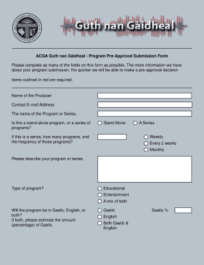 Fillable Online ACGA Guth nan Gidheal Program PreApproval Submission ...
