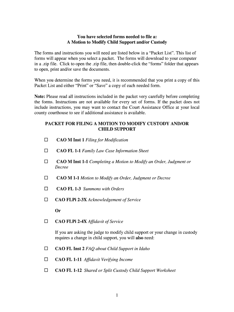 Fillable Online courtselfhelp idaho PACKET FOR FILING A MOTION TO ...