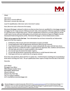 Fillable Online Movement TRID Prequal letter - with Down Payment.docx ...