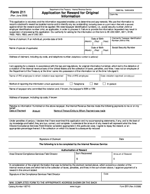 Fillable Online reginfo Form 211 Application for Reward for Original ...