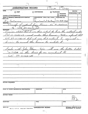 Fillable Online pbadupws nrc Conversation Record of outgoing call to J ...