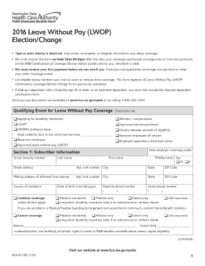 Fillable Online hca wa 2016 Leave Without Pay LWOP ElectionChange Fax ...