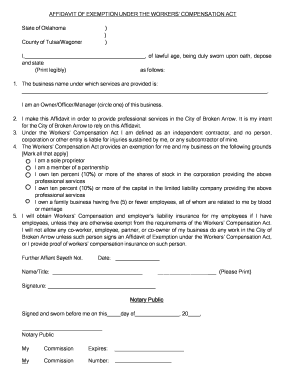 Fillable Online Affidavit of Exemption Workers Comp Act Fax Email Print ...