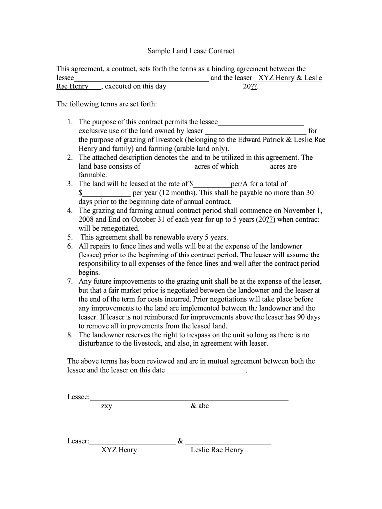 Farm Land Lease Agreement Template Free PRINTABLE TEMPLATES
