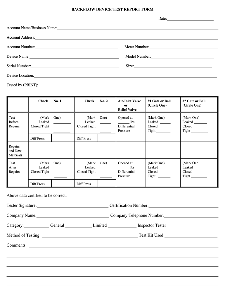 Backflow Test Report Form 2020 2022 Fill And Sign Printable Template Online US Legal Forms
