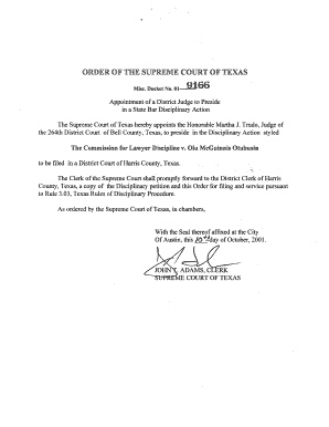 Fillable Online txcourts ORDER OF THE SUPREME COURT OF TEXAS - Texas ...