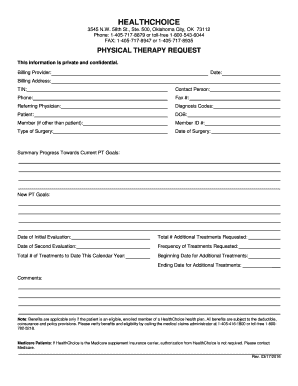 Fillable Online ok Physical Therapy Request Physical Therapy Request ...
