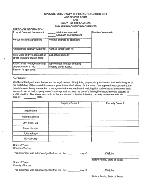 Fillable Online weatherfordtx SPECML DRIVEWAY APPROACH AGREEMENT ...