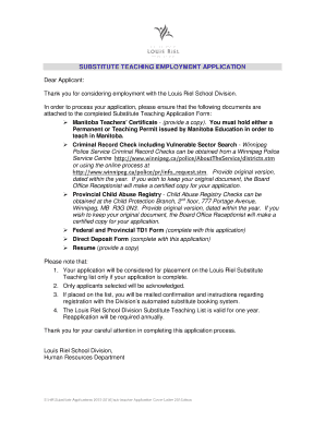 Fillable Online SUBSTITUTE TEACHING EMPLOYMENT APPLICATION Fax Email ...