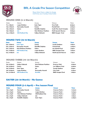 Fillable Online BRL A Grade Pre Season Competition - QRL Fax Email ...