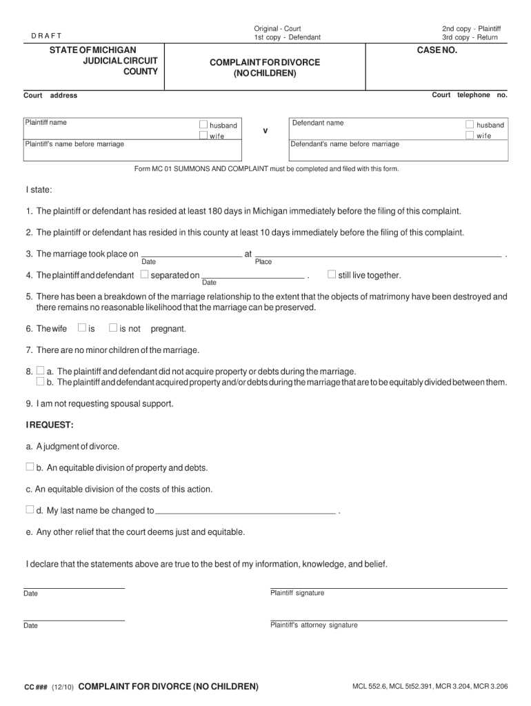Printable Divorce Papers Free Michigan Printable Templates