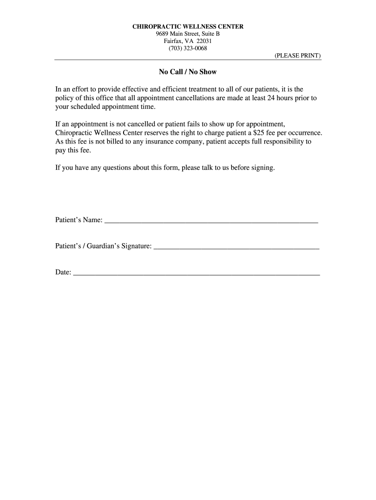 Chiropractic Wellness Center No Call No Show Form Fill And Sign 