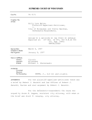 Fillable Online wicourts Holly Lynn Weiss v. City of Milwaukee ...