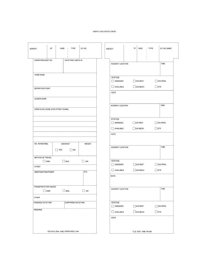 Fillable Online usda ICS Form 219-2 Card Stock - usda Fax Email Print ...