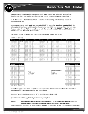 Fillable Online Character Sets ASCII Reading Fax Email Print - pdfFiller