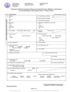 Fillable Online fsis usda Veterinary Certificate for Meat Products and ...