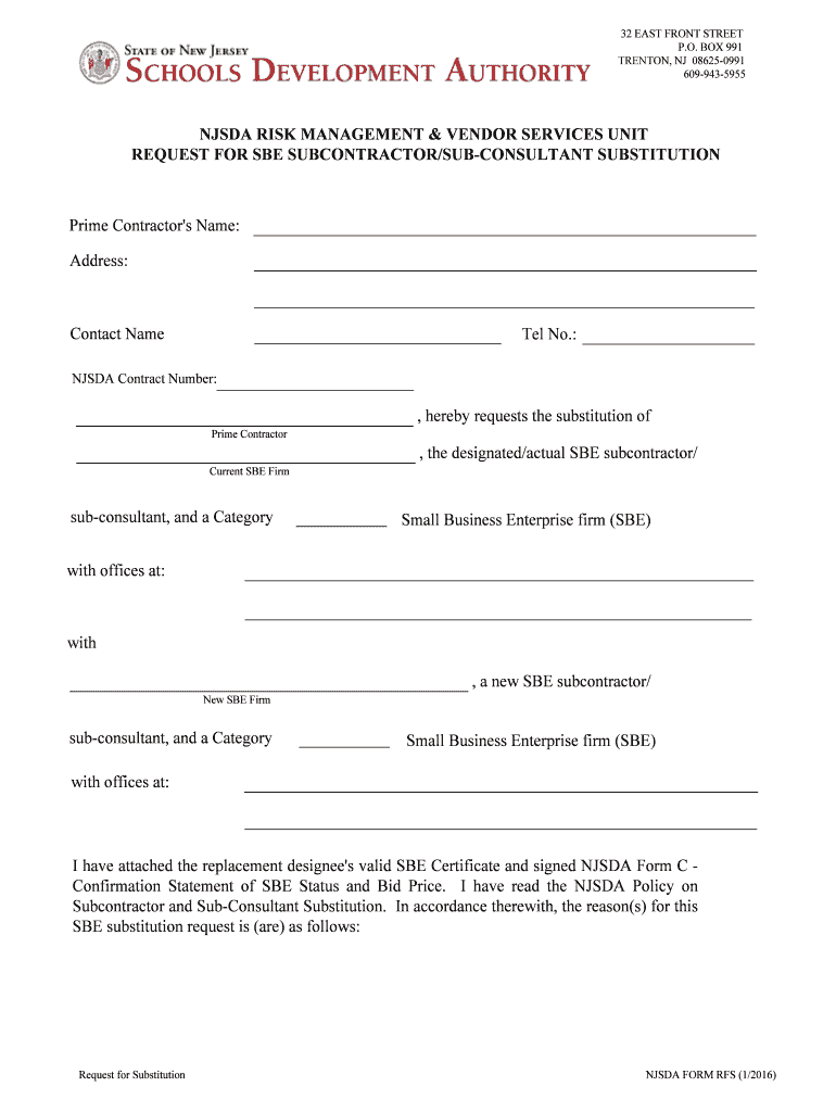 Fillable Online njsda NJSDA Substitution Request Form Revised 1-2010 ...