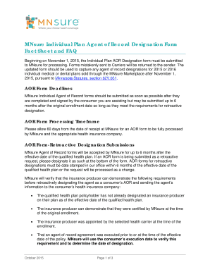 Fillable Online mn MNsure Individual Plan Agent of Record Designation ...
