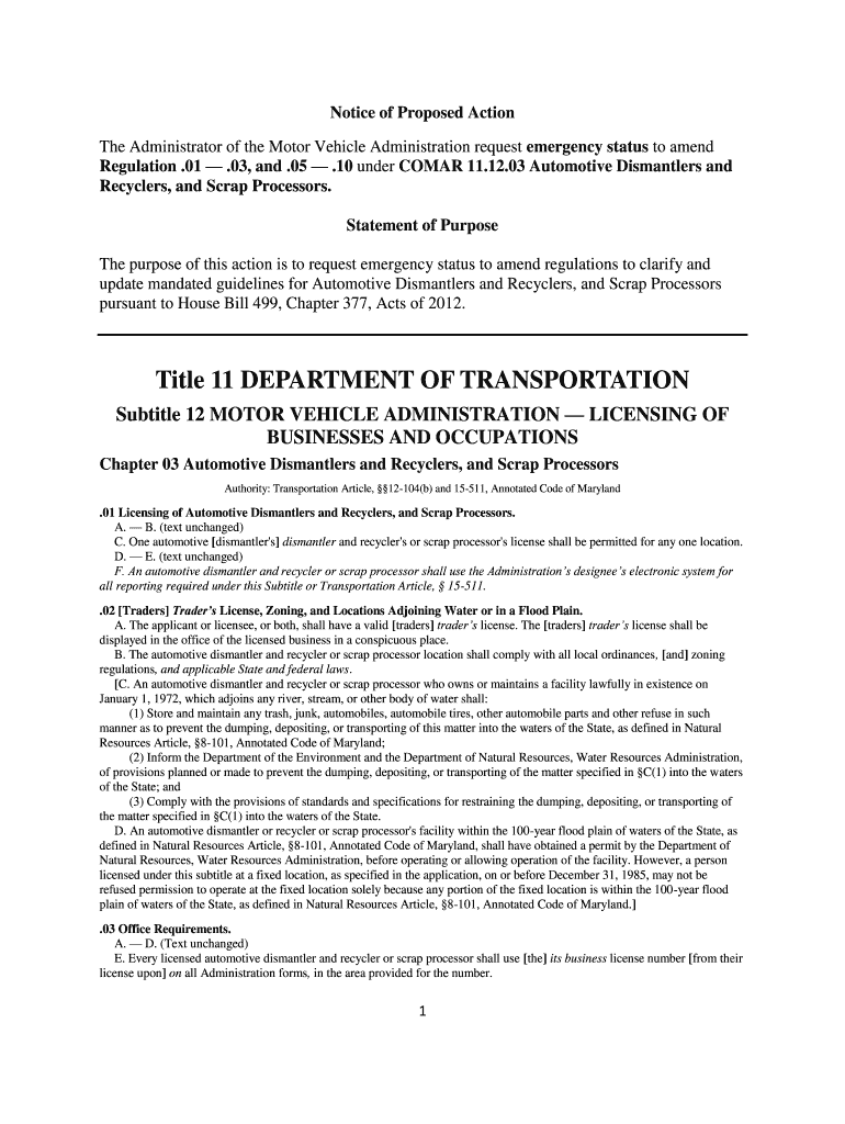 Fillable Online mdot maryland Title 11 DEPARTMENT OF TRANSPORTATION ...