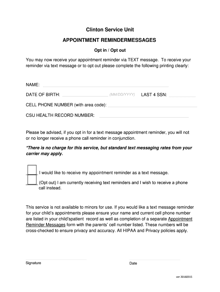 Printable Appointment Reminder Template Fill Online Printable 