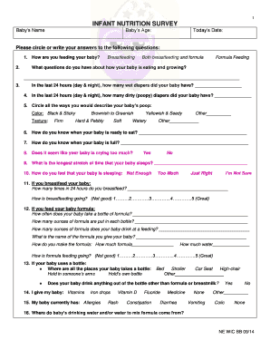 Fillable Online dhhs ne Infant Nutrition Survey With Baby Behavior ...