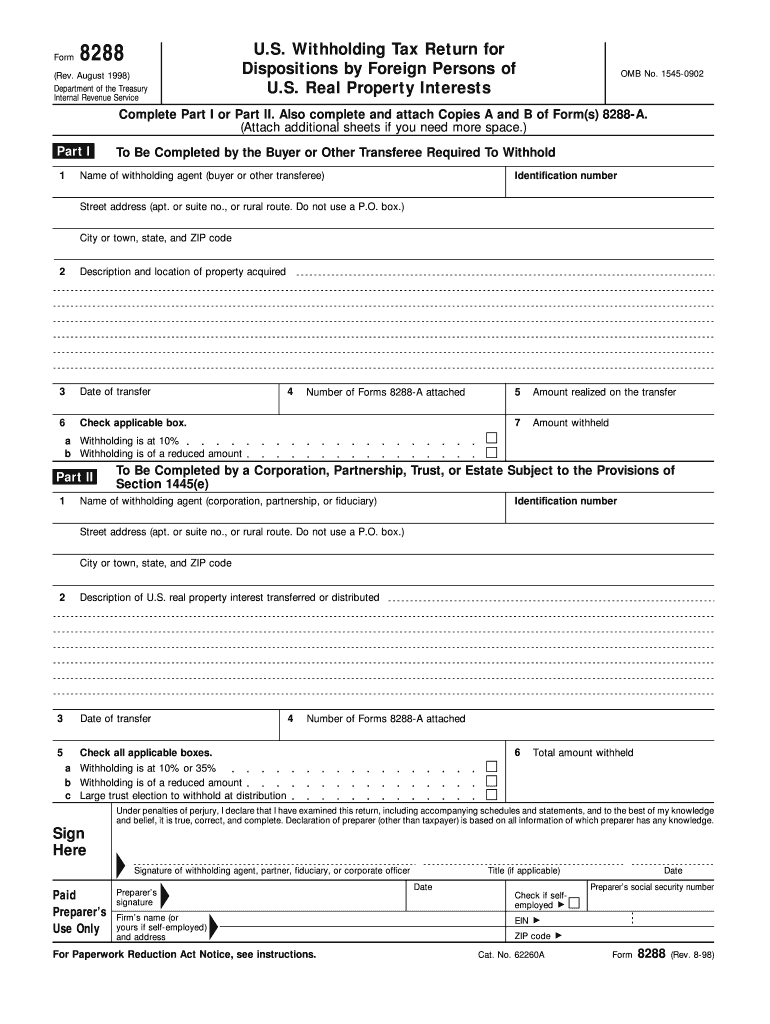 Fillable Online irs Form 8288 Rev August 1998 Fax Email Print - pdfFiller