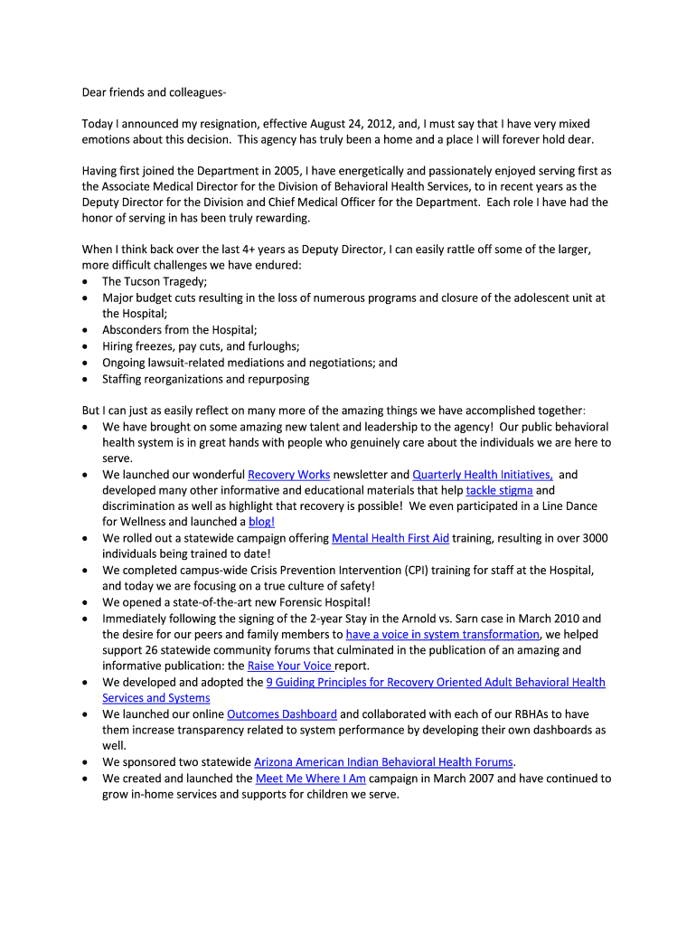 Fillable Online azdhs Dr Laura Nelson Announces Her Resignation from ...