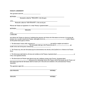 Fillable Online Sublet Agreement Form Fax Email Print - pdfFiller
