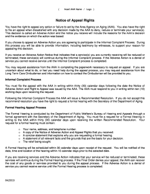 Fillable Online Notice of Appeal Rights Fax Email Print - pdfFiller