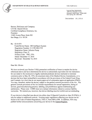 Fillable Online accessdata fda 510k Submission Template FDA 510k ...