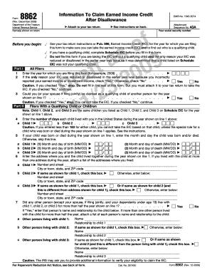 Fillable Online reginfo Fillable Form 8862 Rev December 2009 Fax Email ...