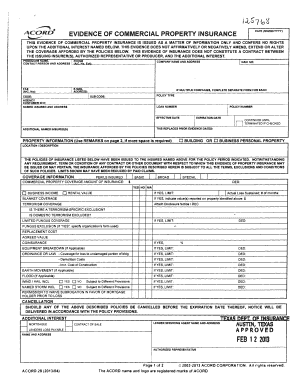 Fillable Online tdi texas Evidence of Commercial Property Insurance. 28 ...