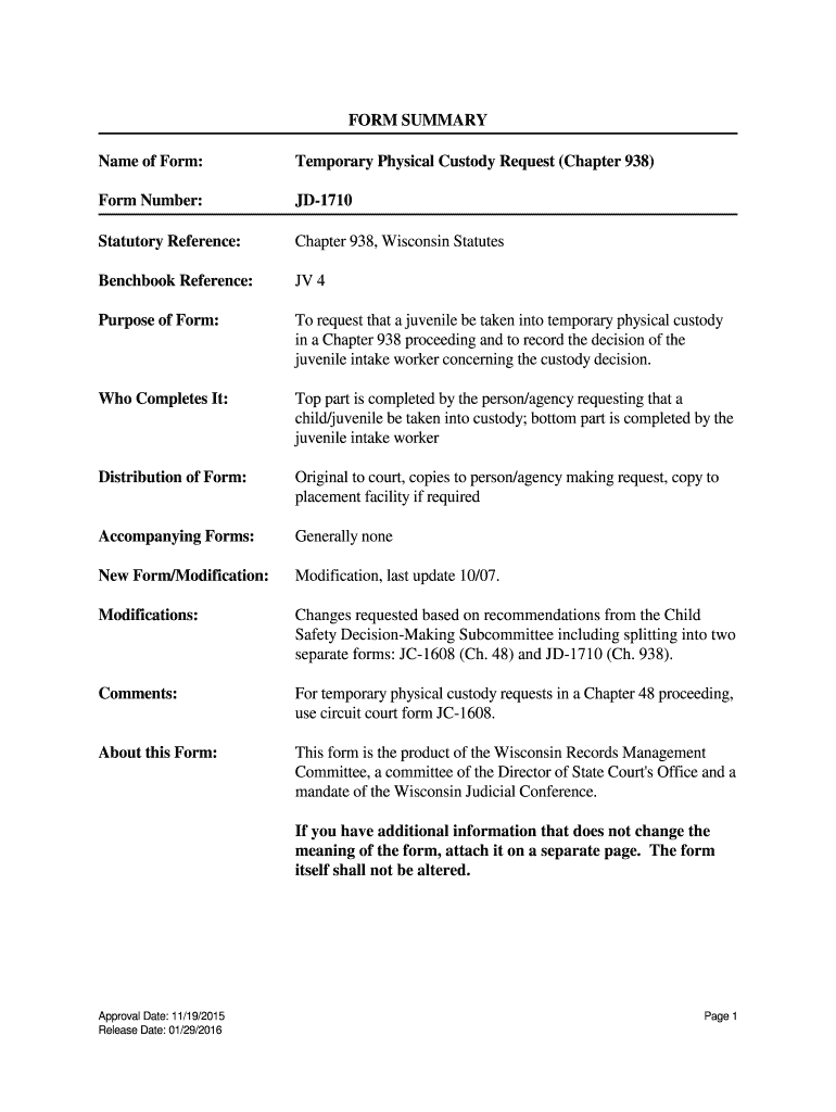 Fillable Online wicourts FORM SUMMARY Name of Form Temporary Physical ...