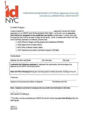 Fillable Online Letter from a Residential Care Facility for Proof of ...