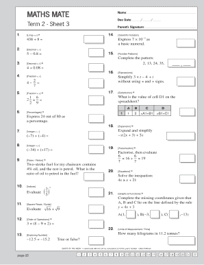 Fillable Online MATHS MATE Fax Email Print - pdfFiller