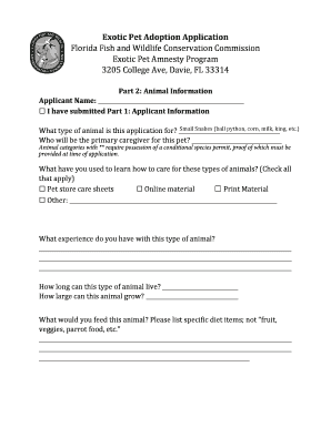 Fillable Online Animal information form - Florida Fish and Wildlife ...