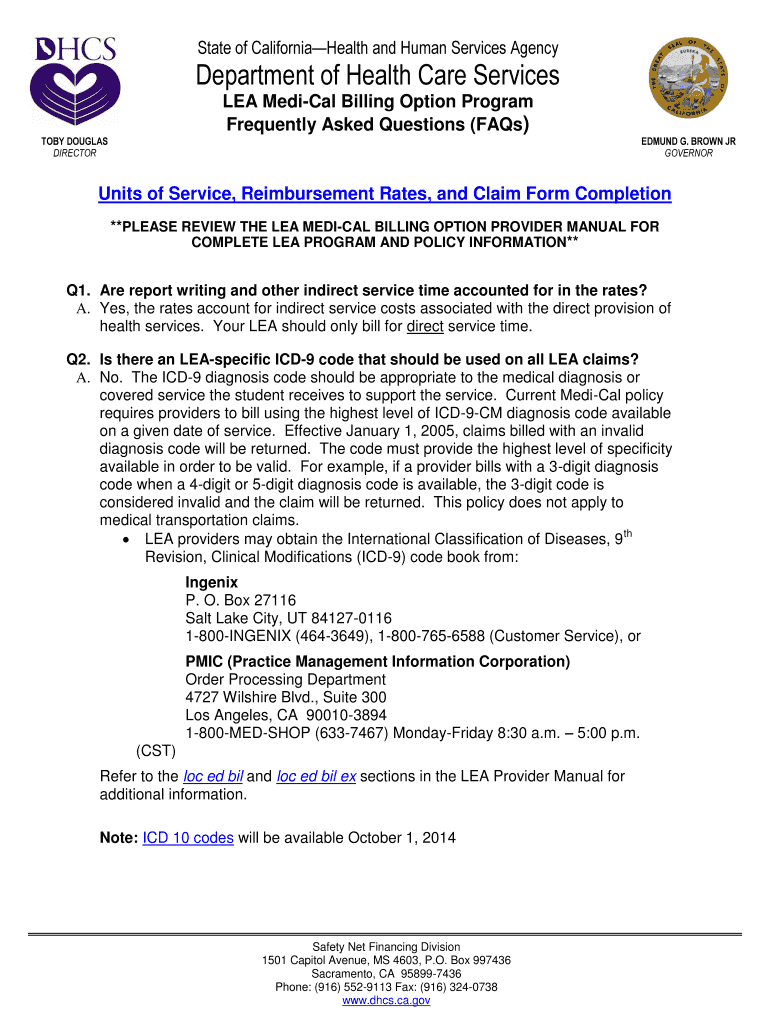 Fillable Online dhcs ca Training FAQs (Parts One and Two) - California ...