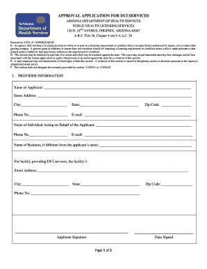 Fillable Online azdhs APPROVAL APPLICATION FOR DUI SERVICES Fax Email ...