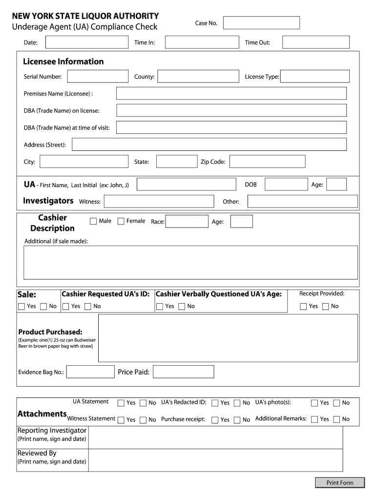 Fillable Online sla ny UA Compliance Checklist - New York State Liquor ...