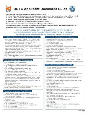 Fillable Online IDNYC Applicant Document Guide Fax Email Print - pdfFiller