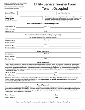 Fillable Online Utility Service Transfer Form Tenant Occupied - Eau ...