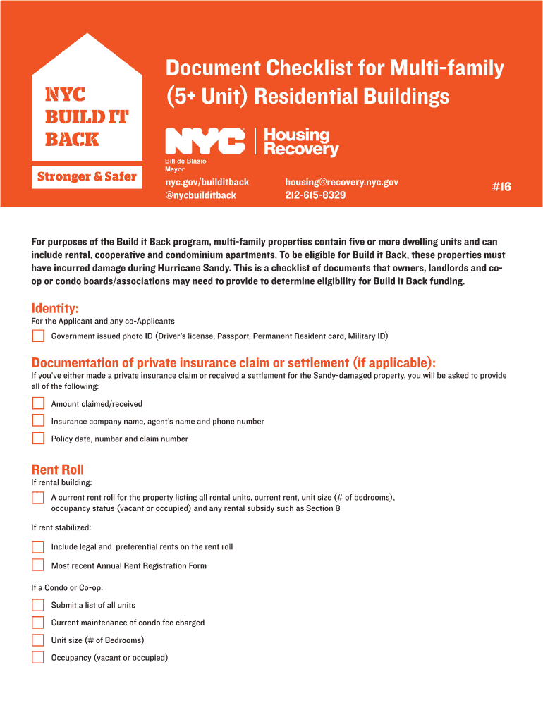 Fillable Online nyc Document Checklist for Multi-family 5 Unit ...