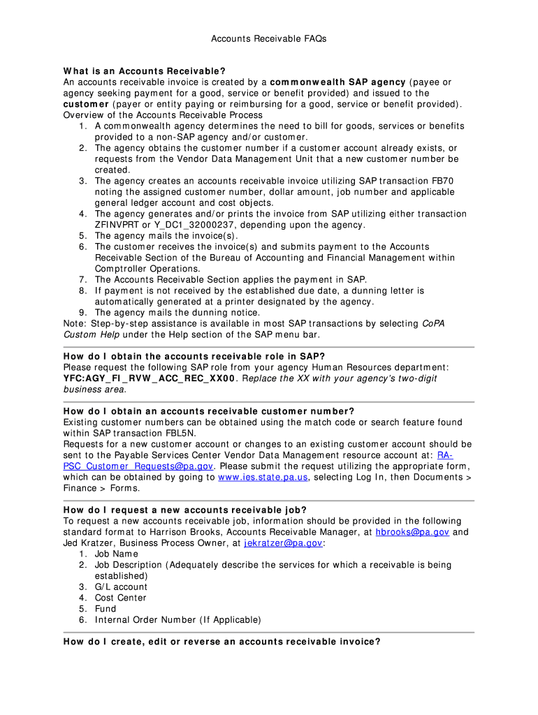 Fillable Online Accounts Receivable FAQs What is an Accounts Receivable ...