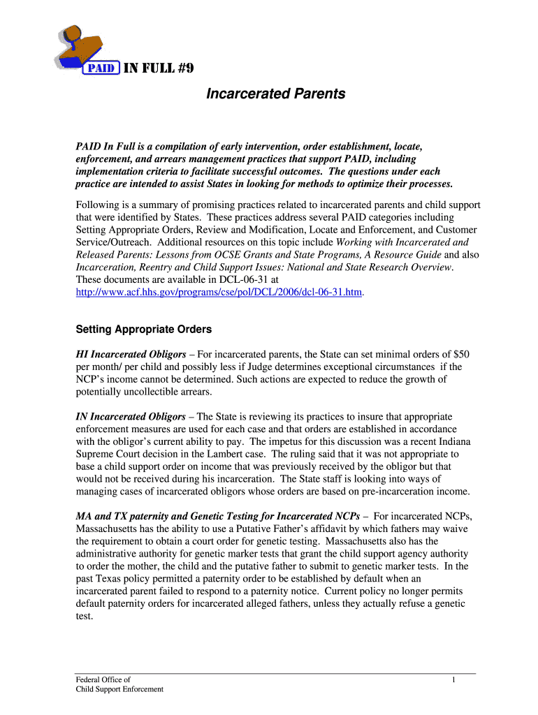 Fillable Online acf hhs IN FULL #9 Incarcerated Parents PAID In Full is ...