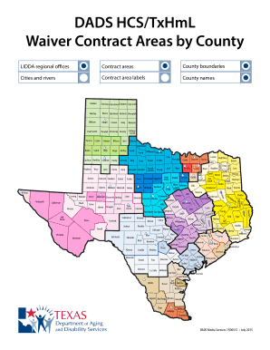 Fillable Online DADS HSC TxHmL Waiver Contract Area by County map DADS ...