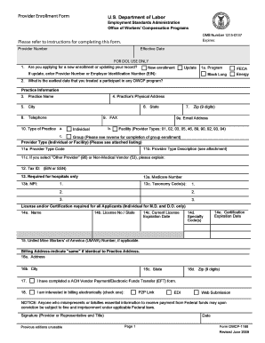 Fillable Online reginfo Provider Enrollment Form US Department of Labor Please refer to ...