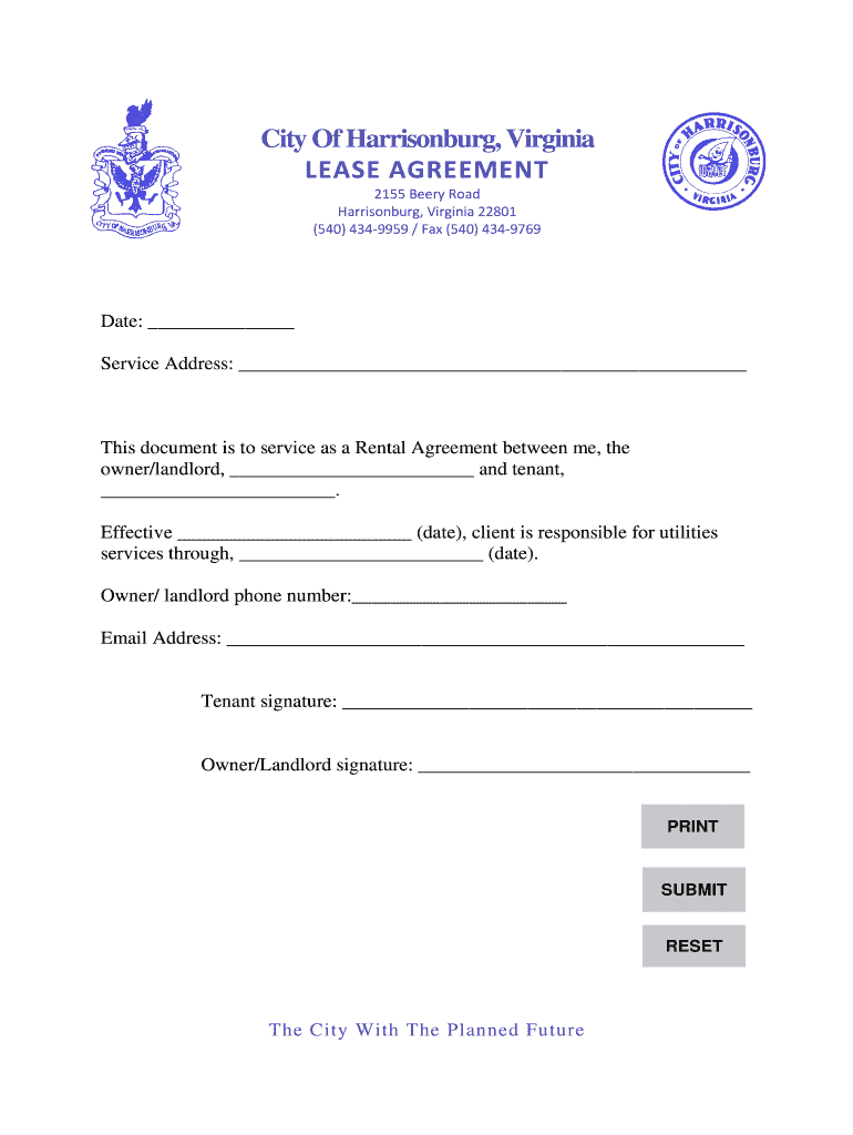 Fillable Online harrisonburgva Lease Agreement Form Fax Email Print - pdfFiller